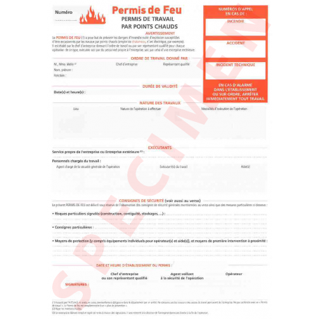 Carnet de permis de feu par 50